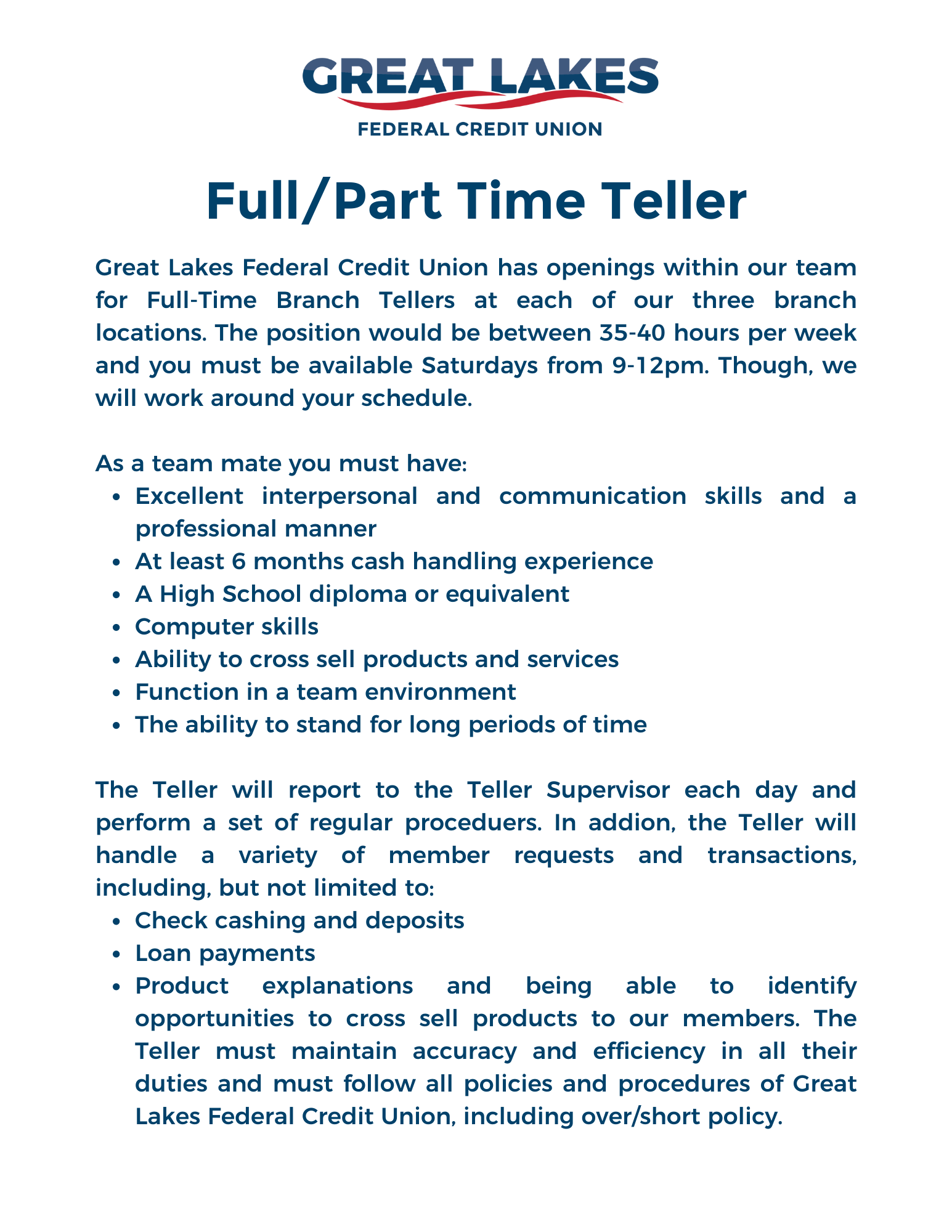 Careers – Great Lakes FCU